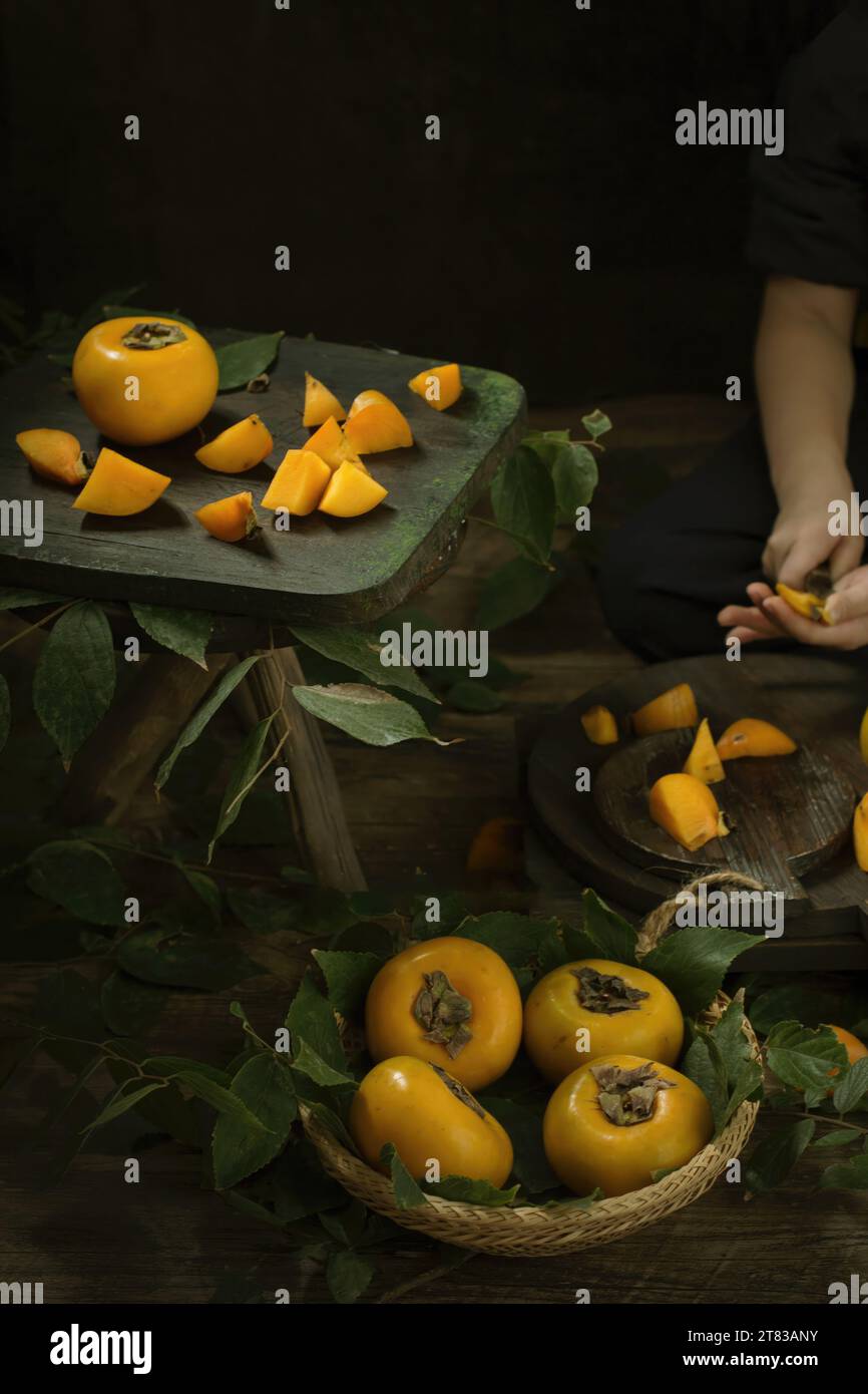 Japanese persimmon varieties, Vietnam fresh peach hi res photo Stock ...