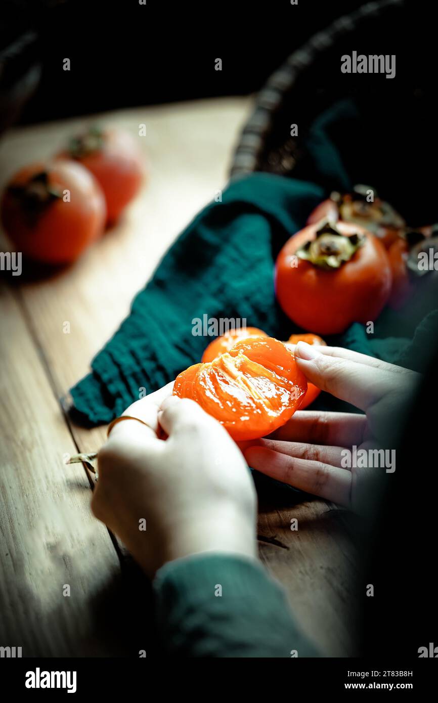 Japanese persimmon varieties, Vietnam fresh peach hi res photo Stock ...