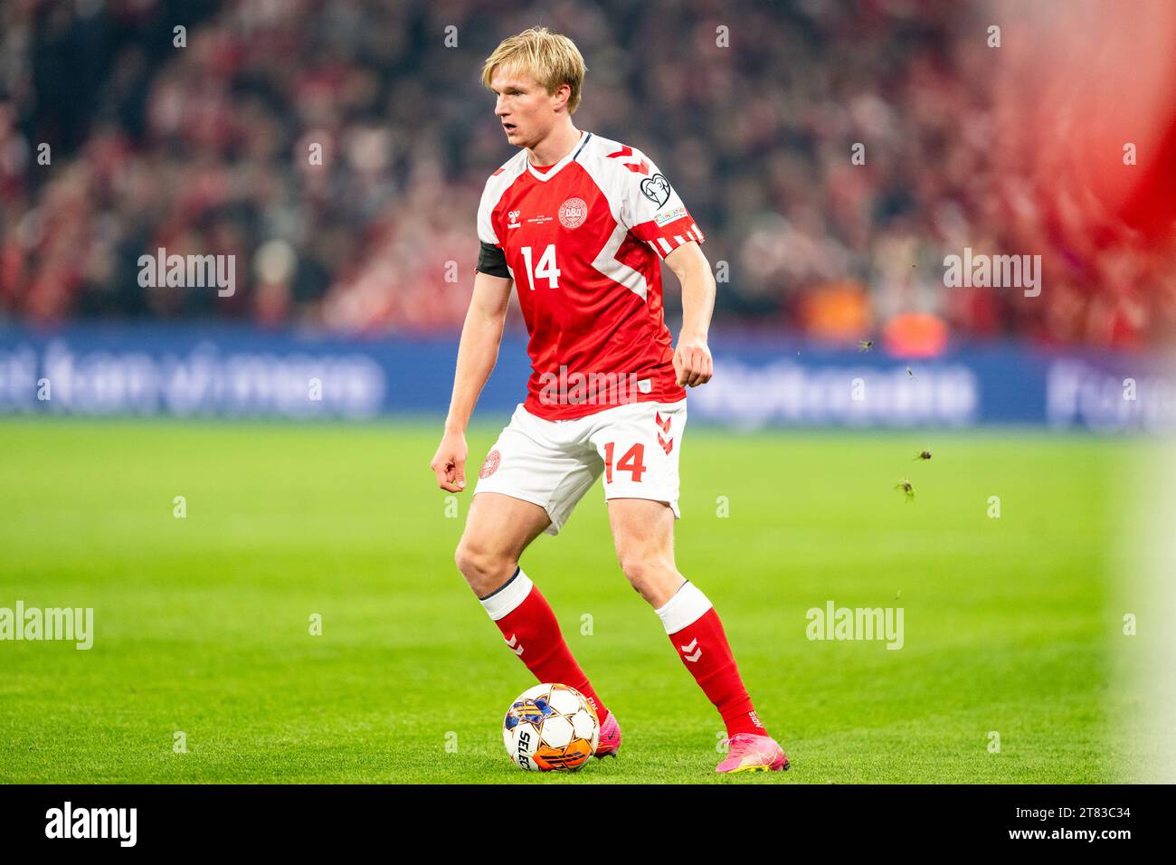 Copenhagen, Denmark. 17th Nov, 2023. Victor Kristiansen (14) of Denmark ...