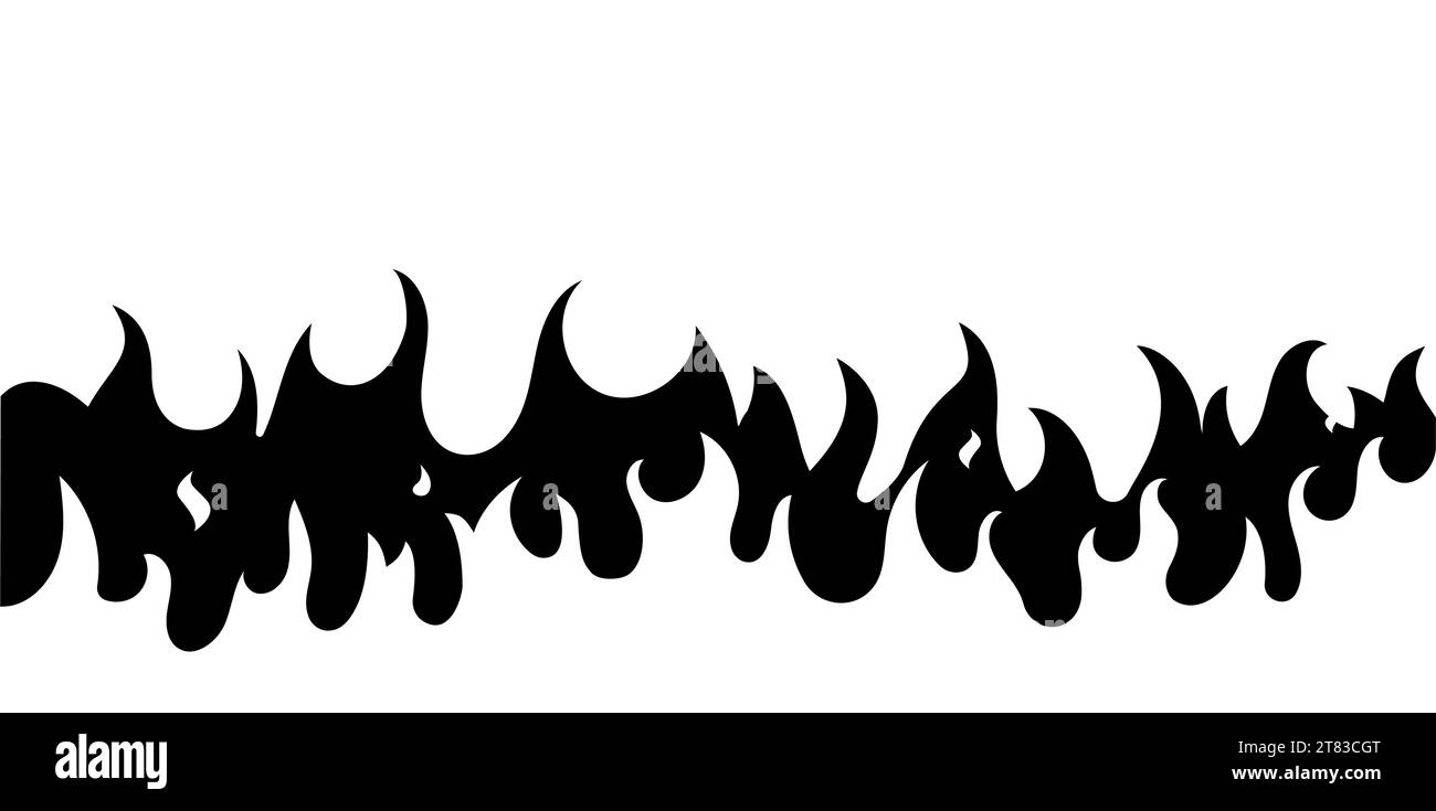 Fire flame black vector pattern line frame. Fire flat simple border ...