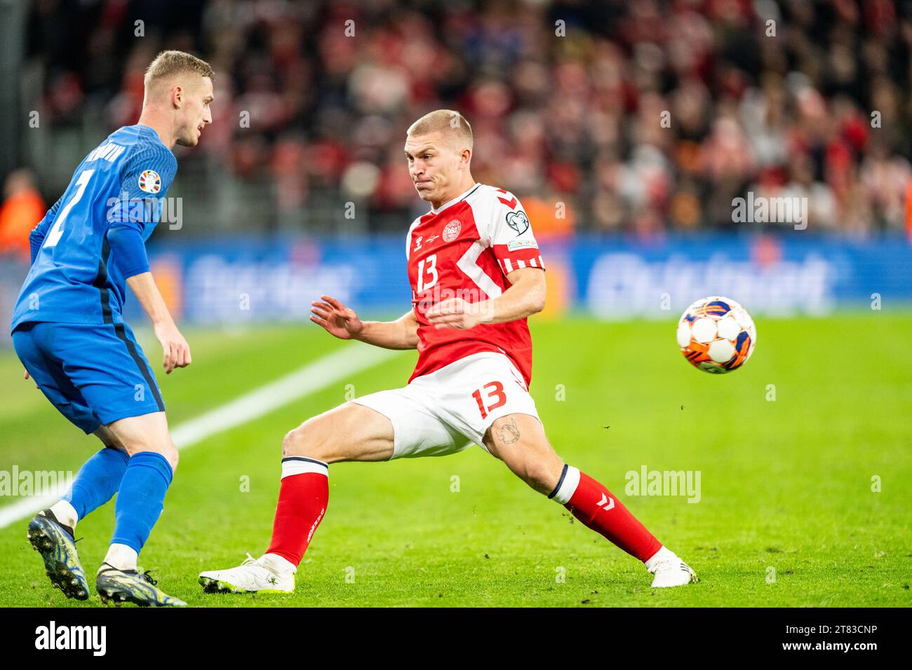 Copenhagen, Denmark. 17th Nov, 2023. Rasmus Kristensen (13) of Denmark ...