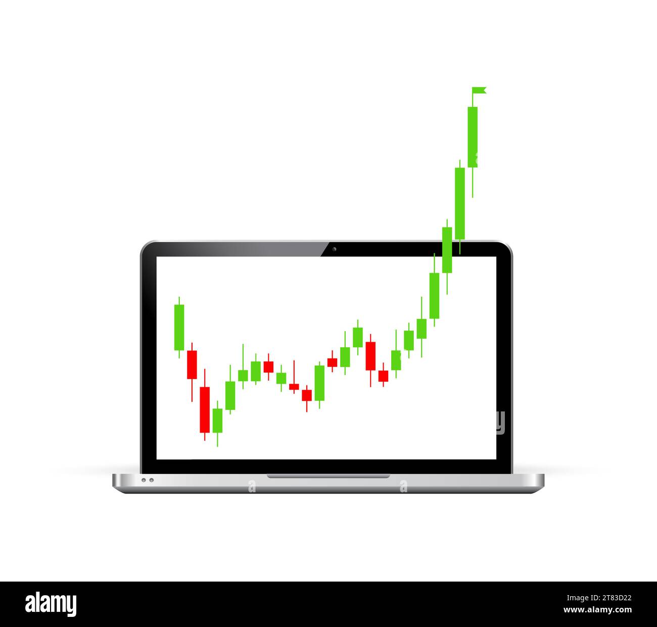 Monitor laptop screen charts arrow graph rise price vector concept. Market chart increase ...