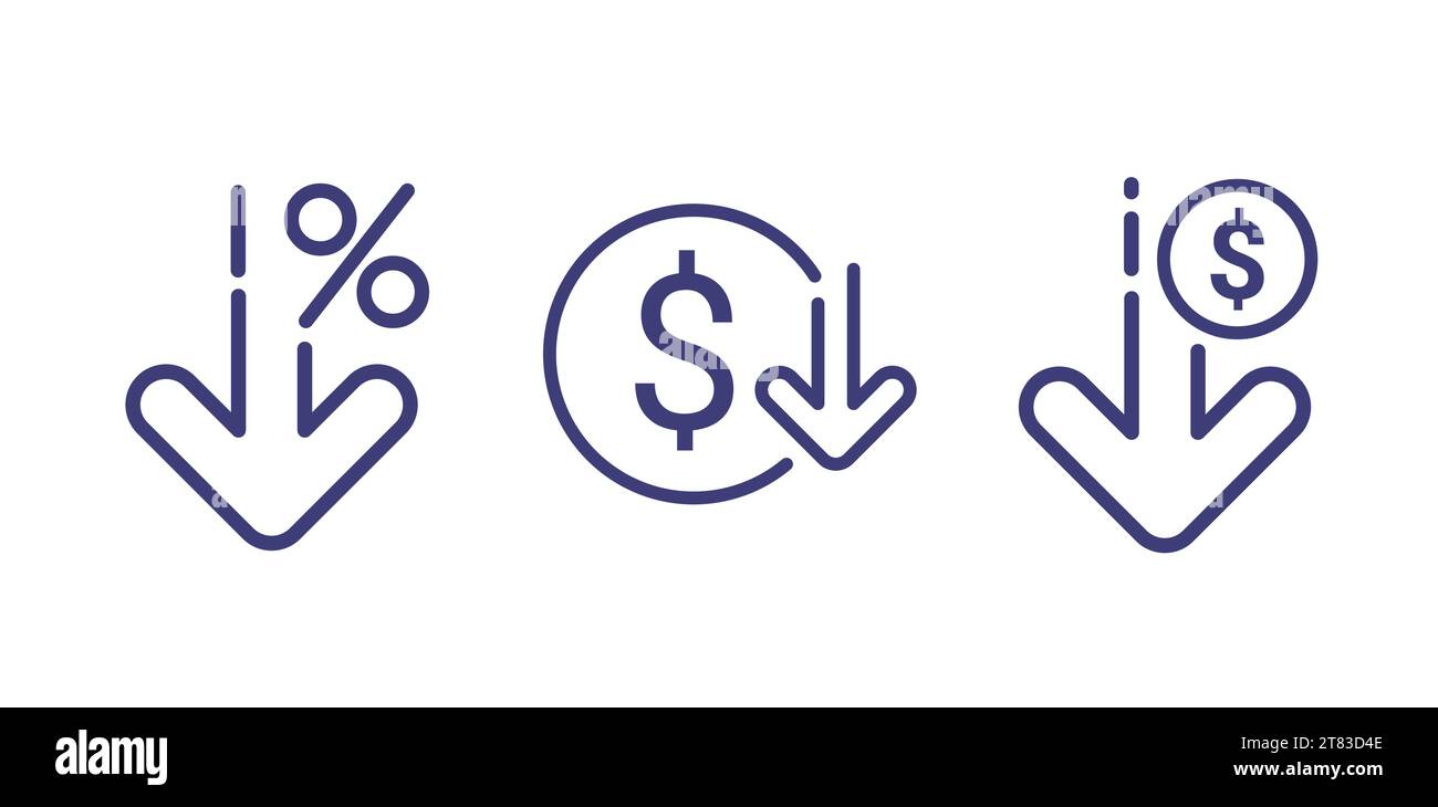 Cost reduction icon price lower arrow. Vector low cost money crisis ...