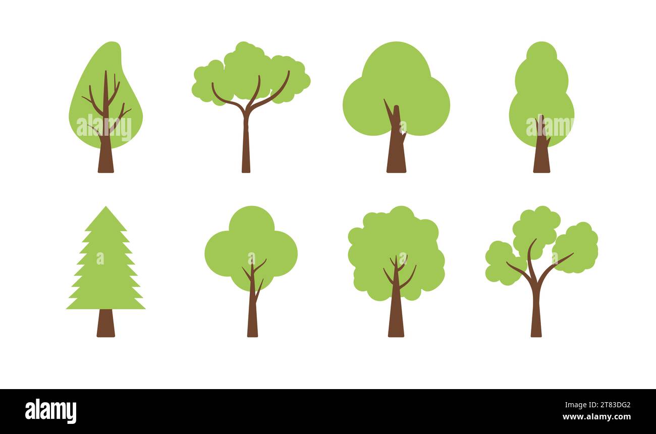 Vector tree simple flat icon. Cartoon tree forest icon silhouette set ...