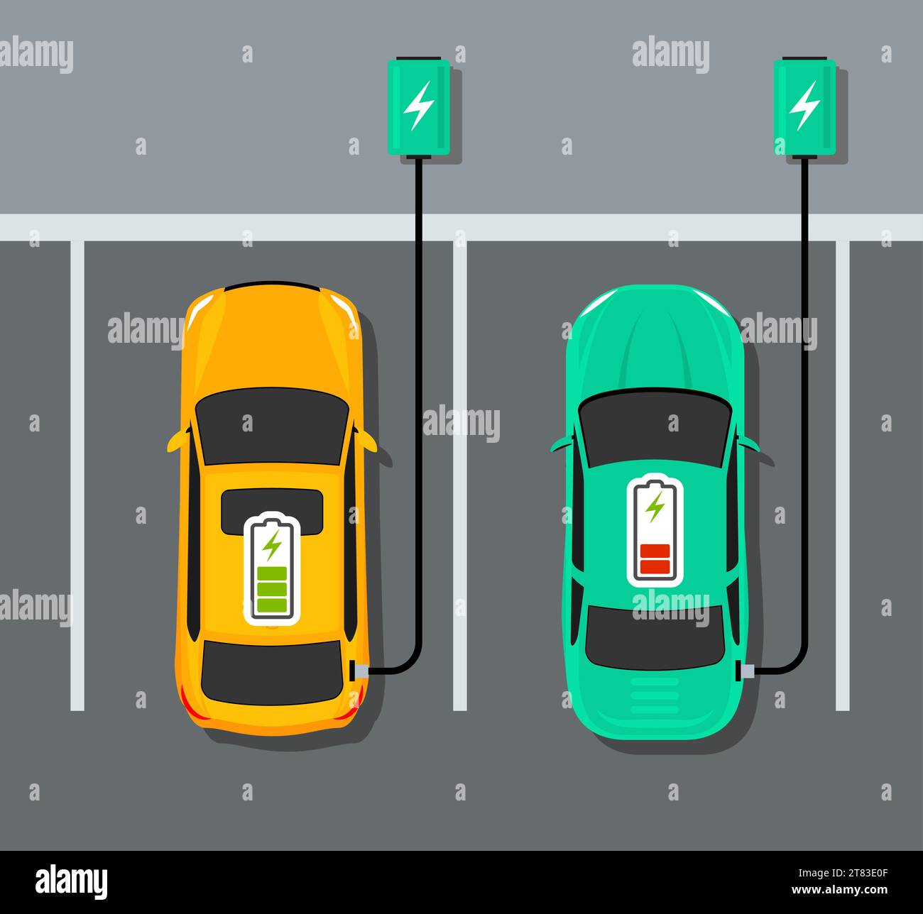 Electric car charger top view. Battery hybrid car parking recharge ...