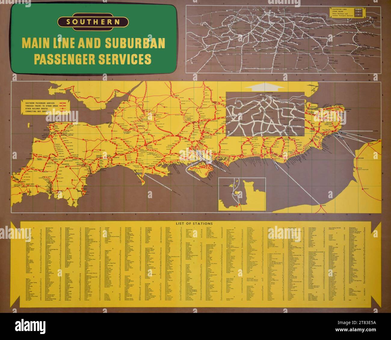 A vintage Southern Railway network route map Stock Photo - Alamy