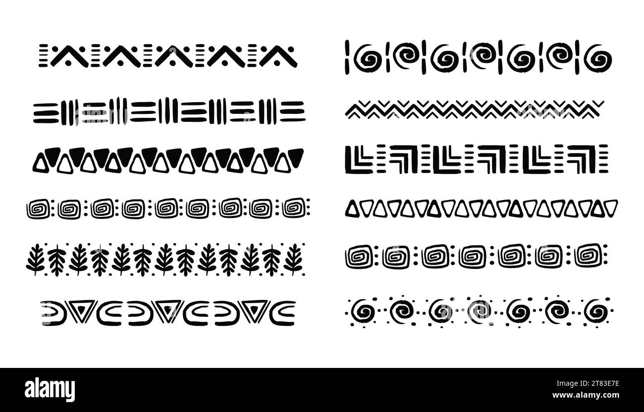 Set african tribal motive border in doodle hand drawn style from ...