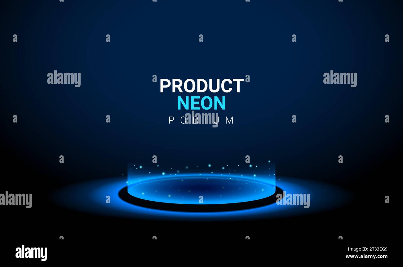 Neon podium background blue light 3d platform. Product neon podium ...
