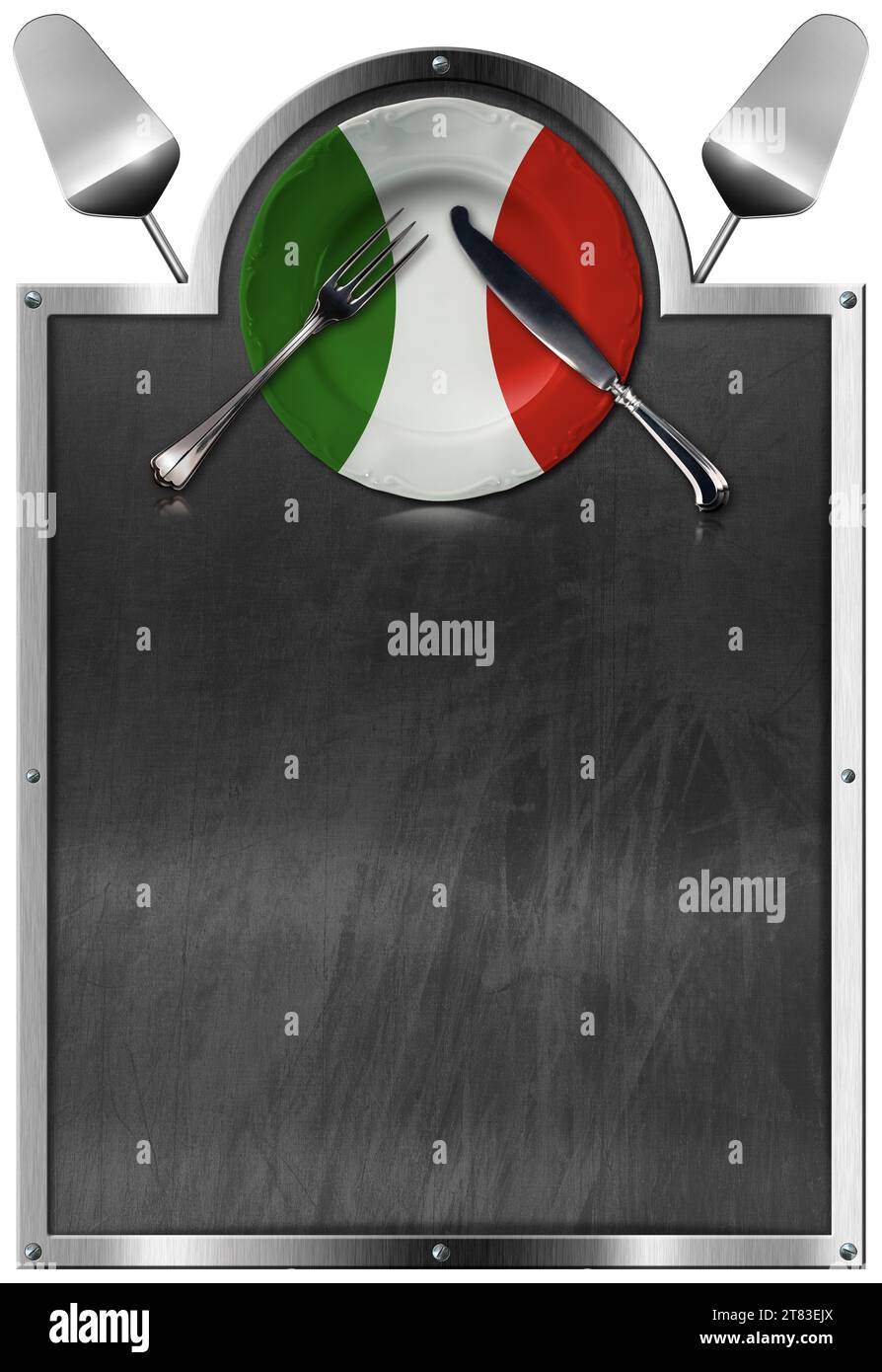 Template for the menu of an Italian restaurant. Empty dinner plate with ...