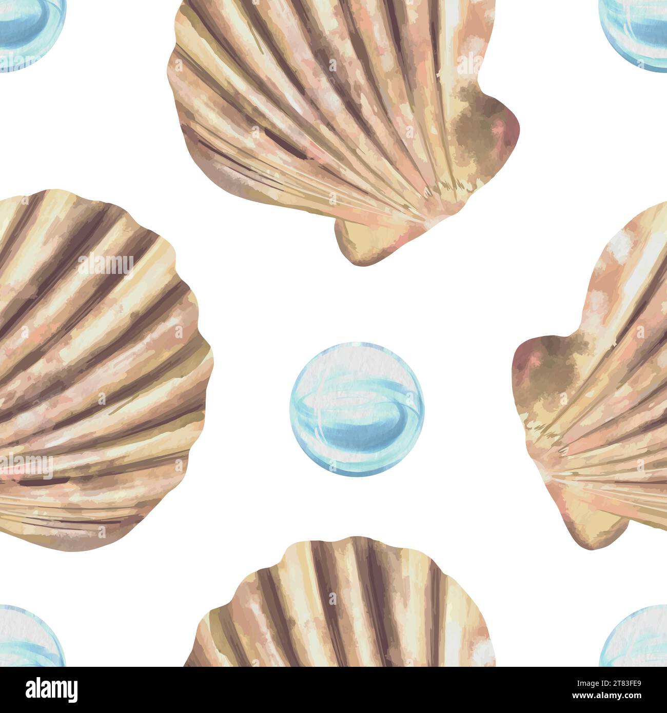 Seashells and bubbles. Marine seamless pattern. Vector illustration in ...