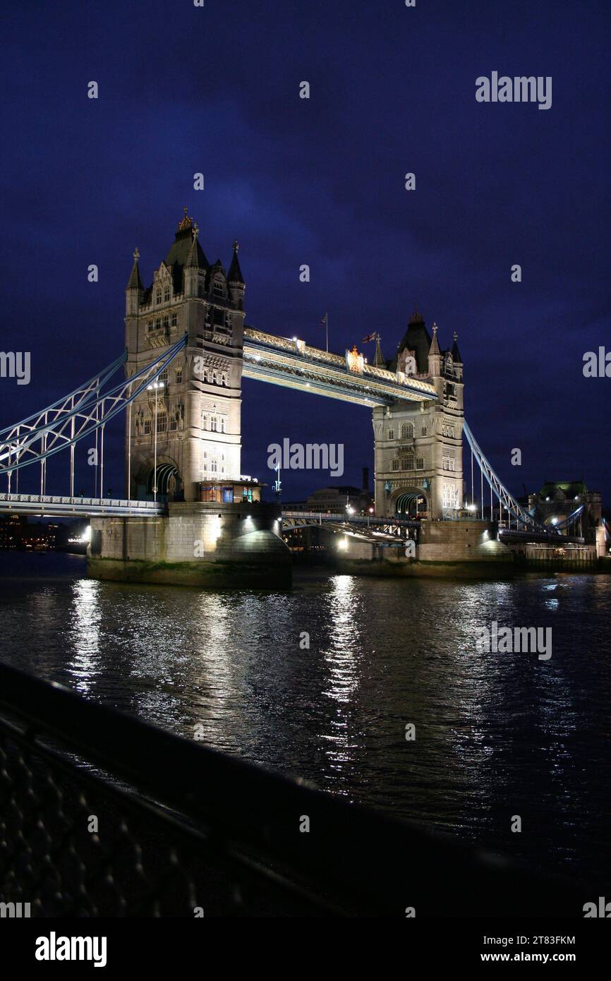 Tower Bridge at twilight. It is a combined bascule and suspension ...
