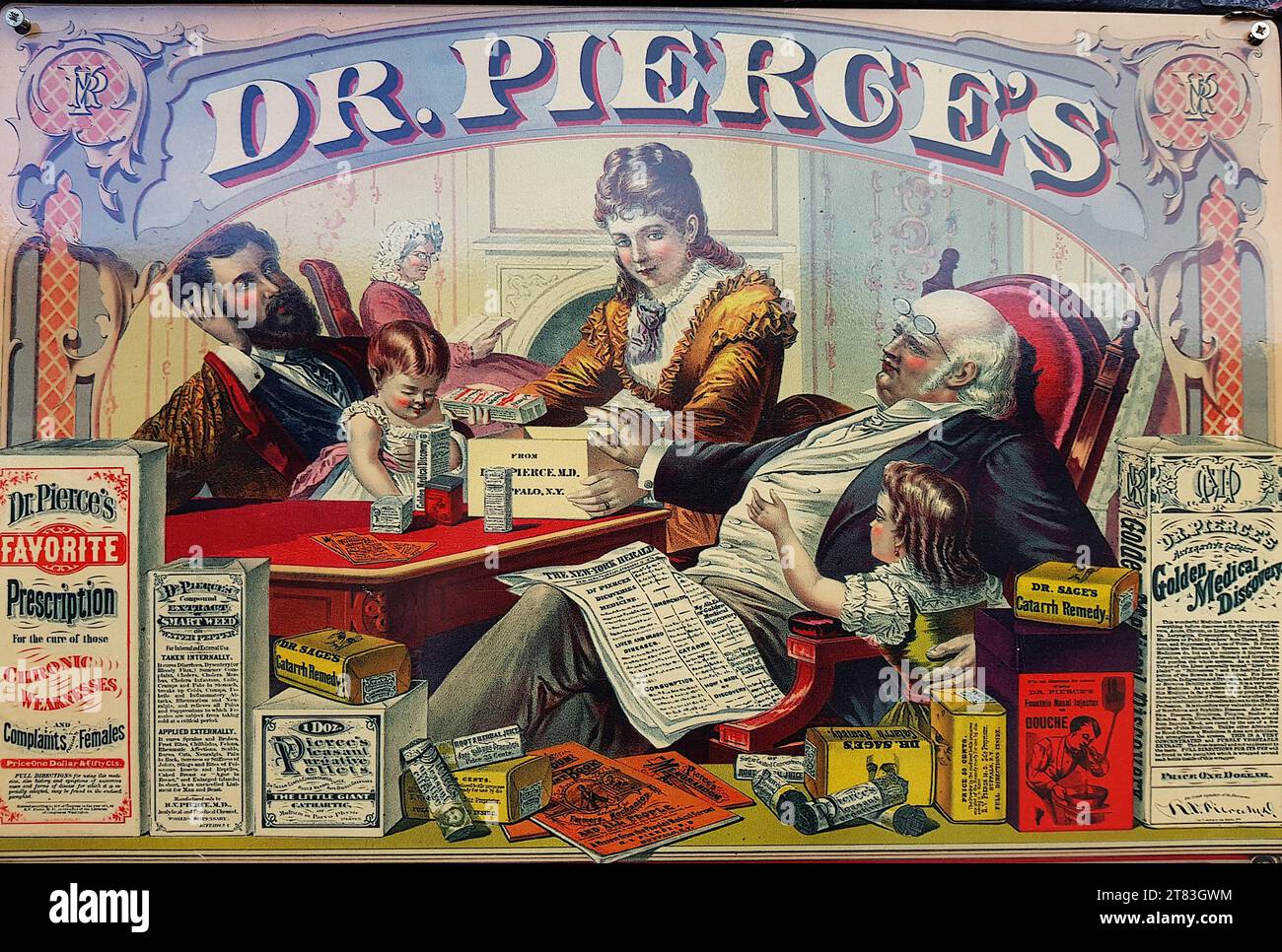 Close up of a vintage sign advertising medicines Stock Photo - Alamy