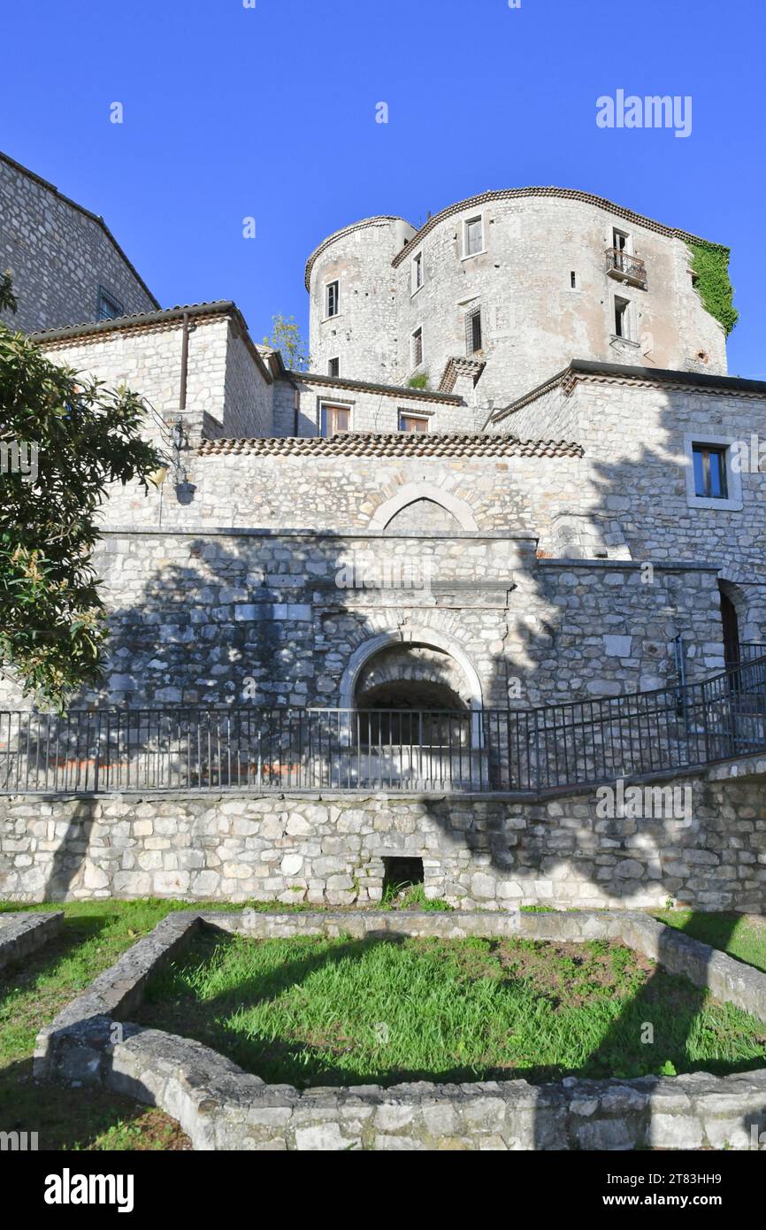 The walls of the castle of Gesualdo, a medieval village in Campania ...