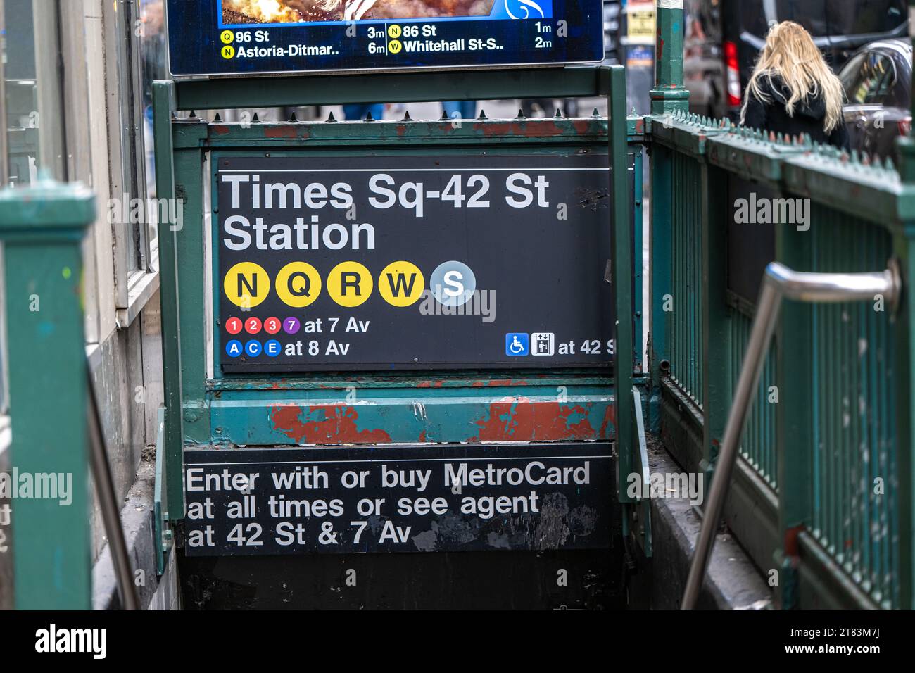 Entrance to the subway in Time Square Stock Photo - Alamy