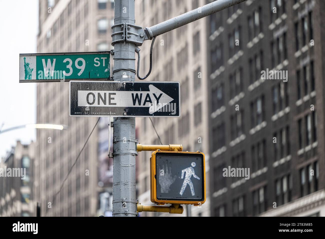 Pedestrian and One way traffic lights on the streets of New York Stock ...