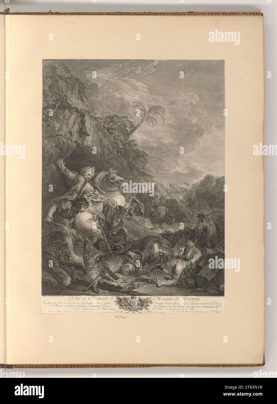 Jean-Jacques Flipart (Engraver) Tiger hunt. Etching, copper engraving ...