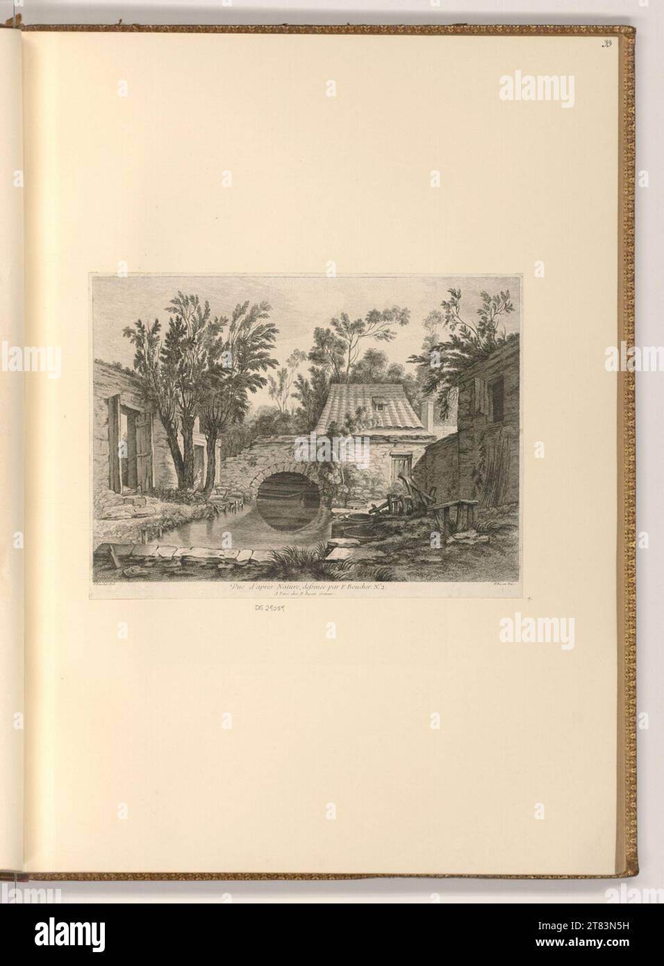 François Boucher Landscape with channel and washing troughs. etching ...