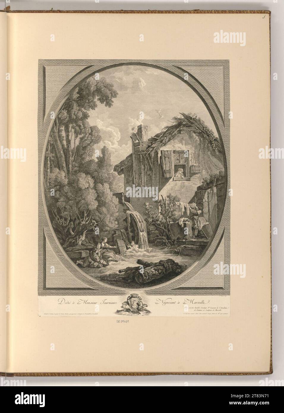 Pierre Laurent (Engraver) Mill with a fishing woman. Copper engraving ...