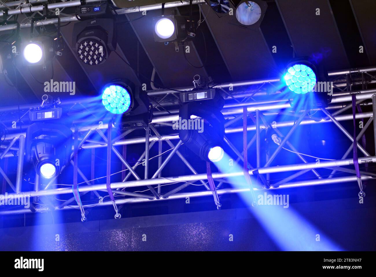Scene, stage light with colored spotlights Stock Photo - Alamy