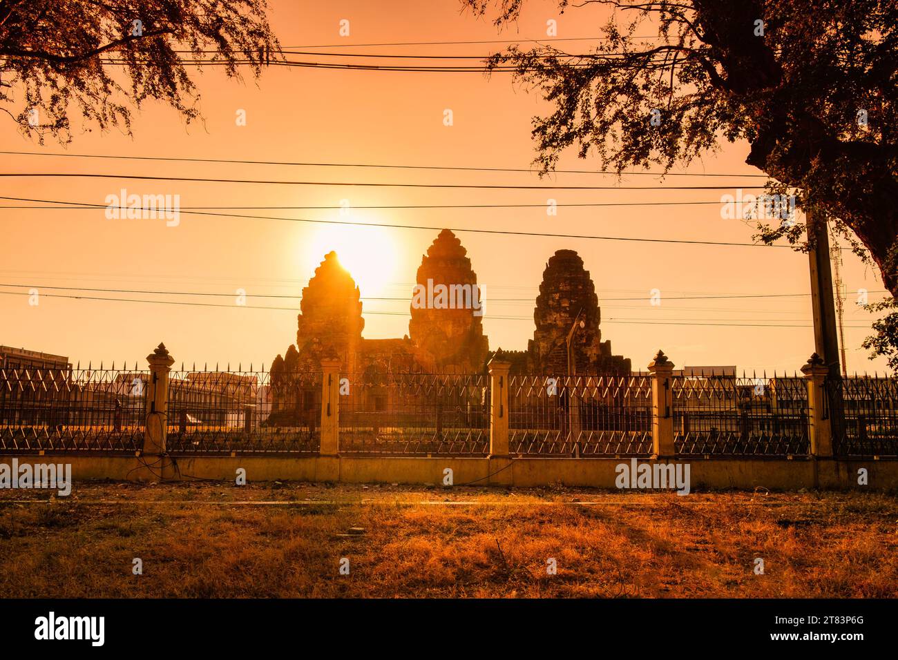 Beautiful sunset over Khmer architecture ancient monument of Phra Prang ...