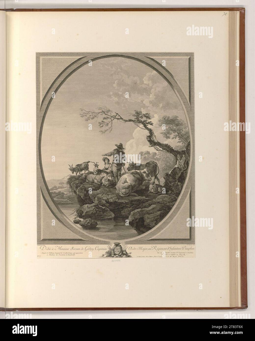Pierre Laurent (Engraver) Shepherd with wife (oval). Copper engraving ...