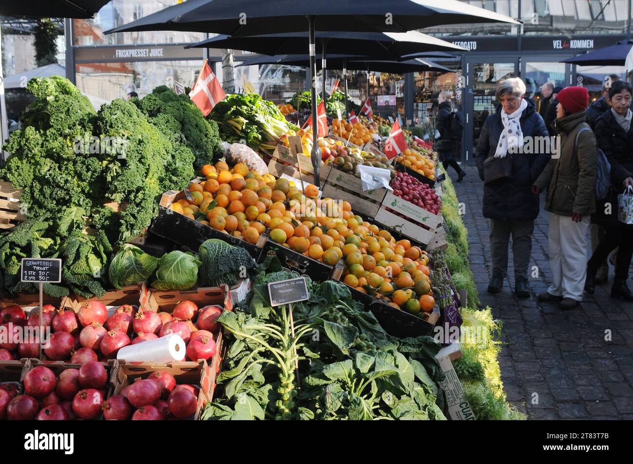 Copenhagen, Denmark /18 November. 2023/Shoppers at farmers market or ...