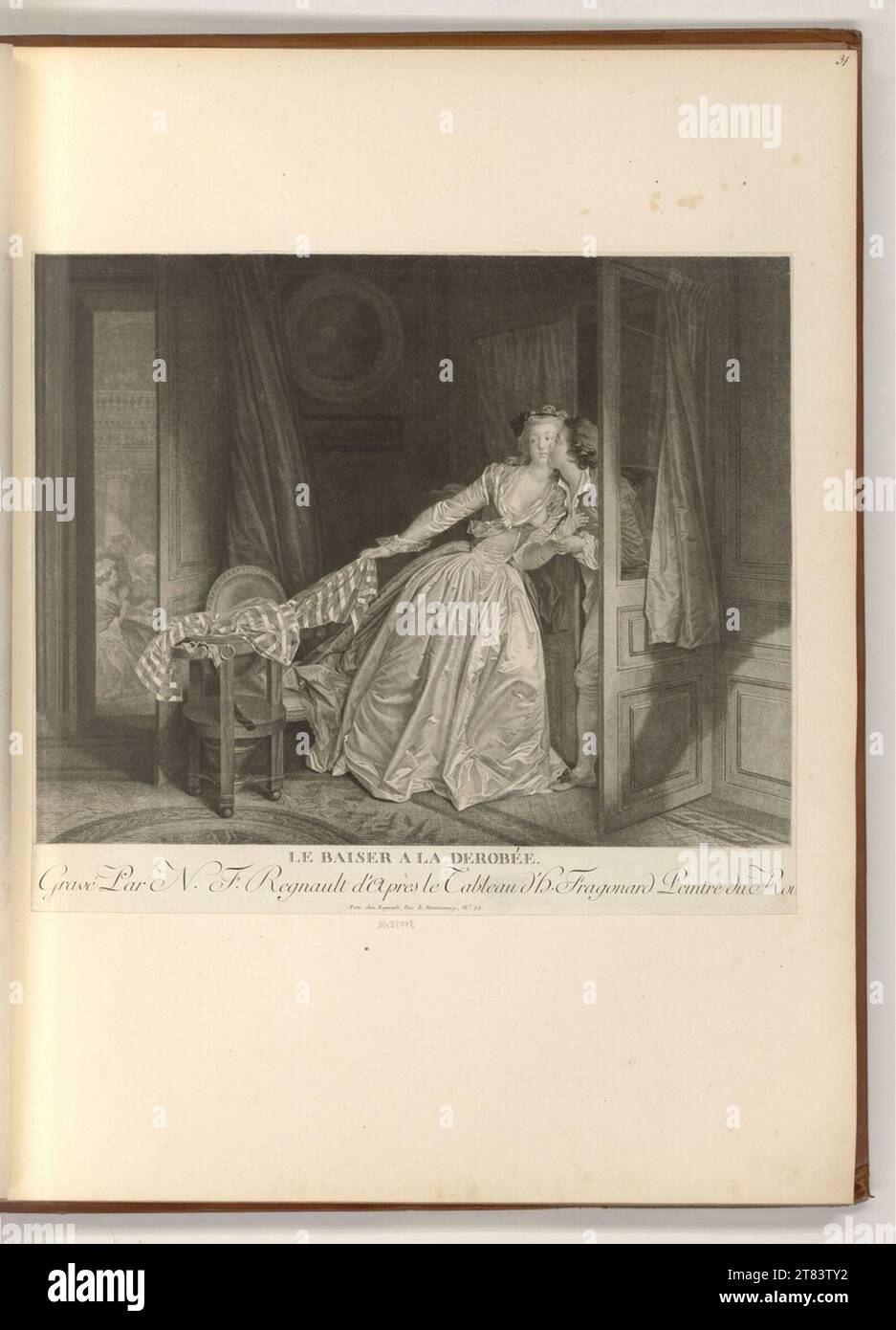 Nicolas François Regnault (Engraver) The secret kiss. Copper engraving ...