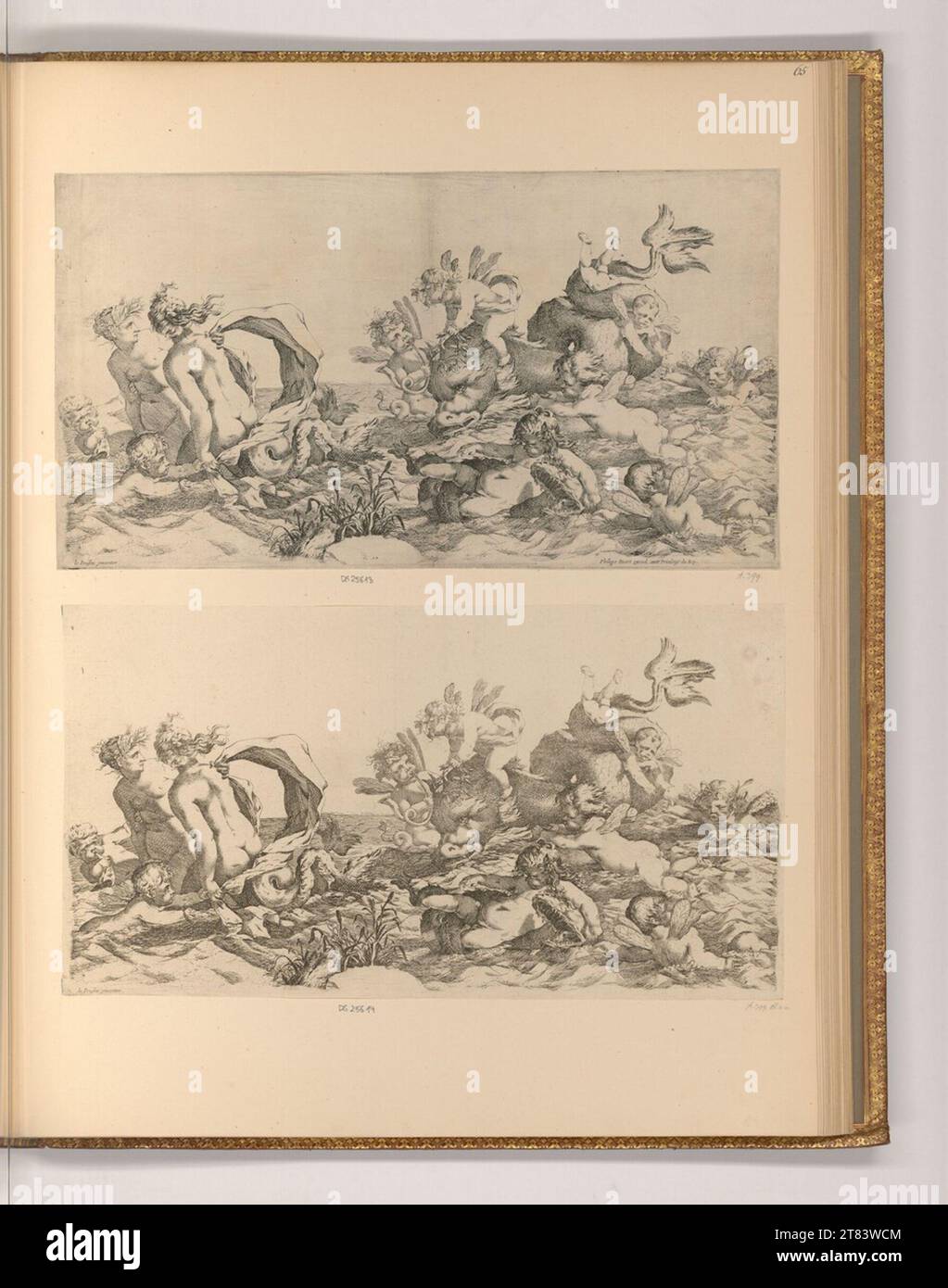 Philippe Huart Nereids with water creatures and geniuses. etching 17 ...