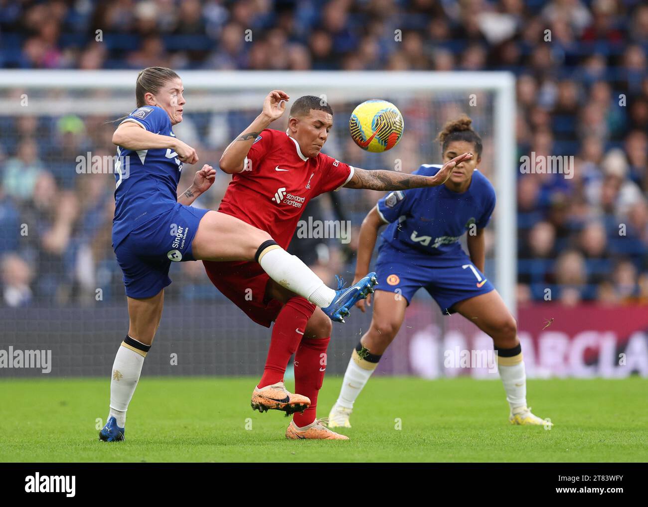London, UK. 18th Nov, 2023. Aggie Beaver-Jones of Chelsea tackles ...
