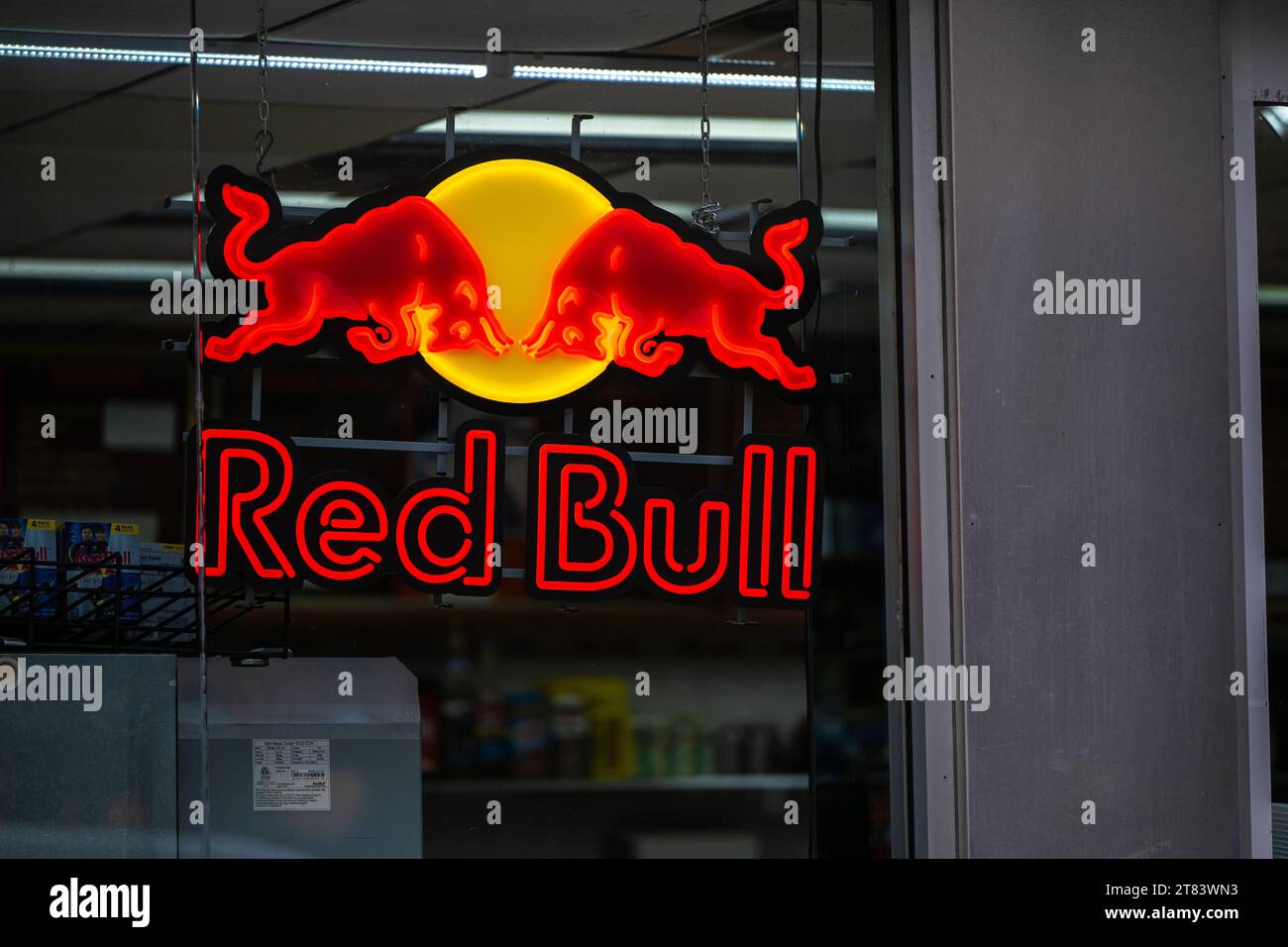 Redbull logo in a bar in New York Stock Photo - Alamy