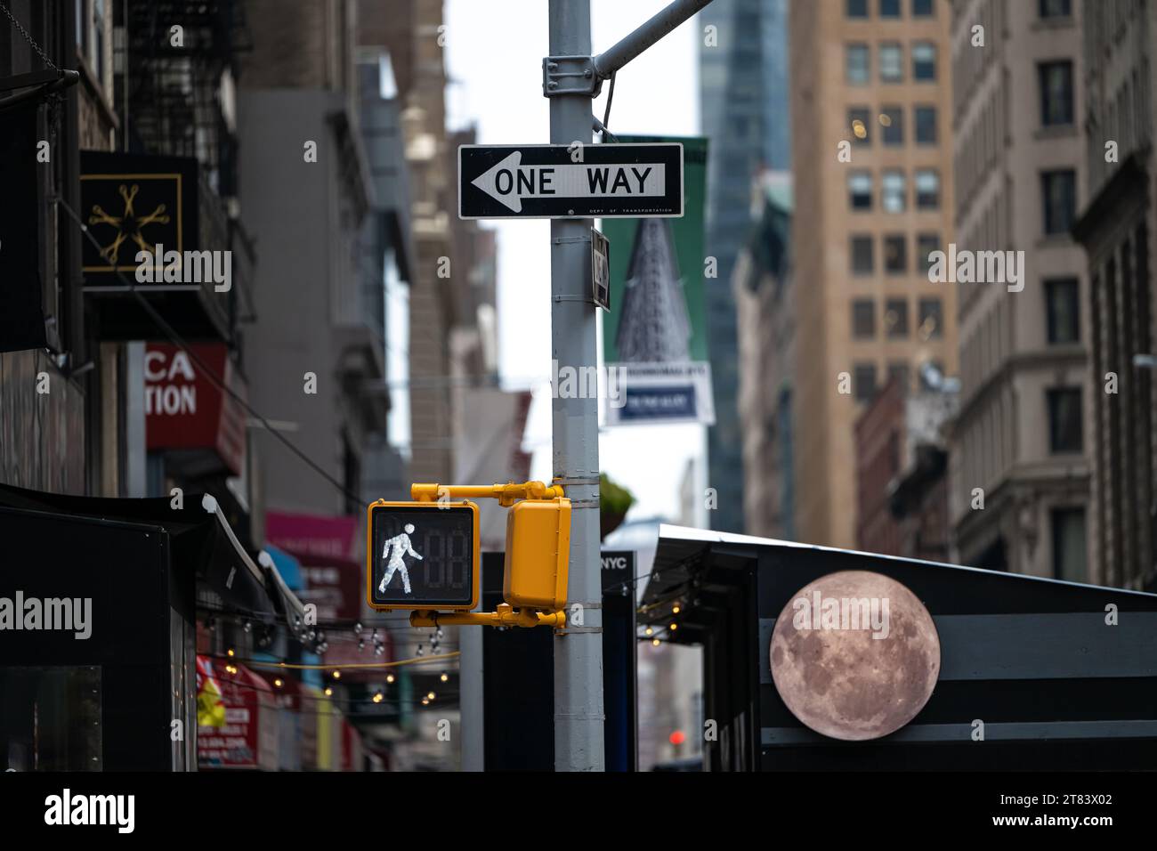 One Way sign with the USA flag behind Stock Photo - Alamy