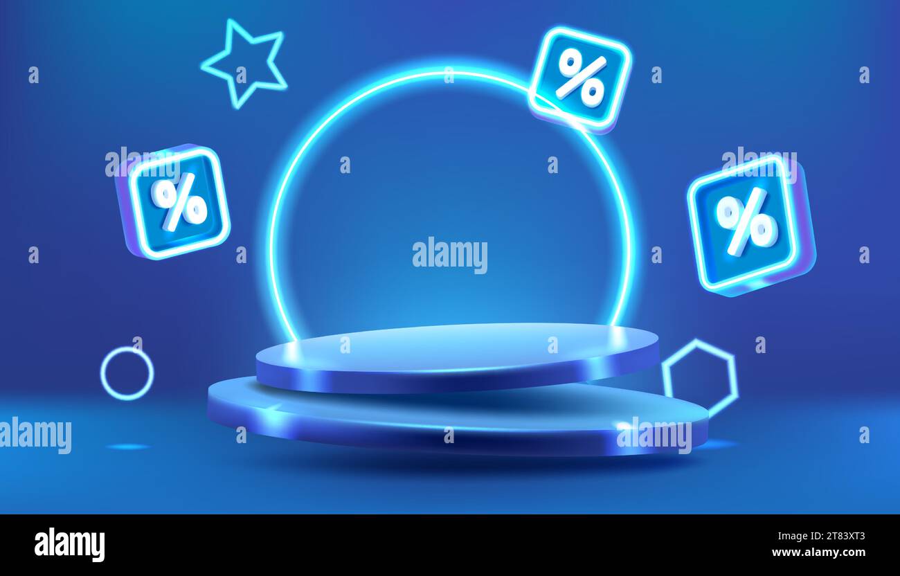 Sale background. 3D blue podium. Product exhibition. Show stage ...