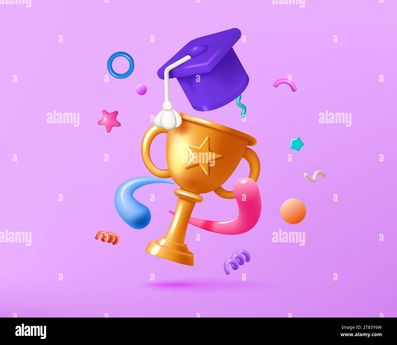 3D education. School study graduate. Student with bachelor cap or award ...