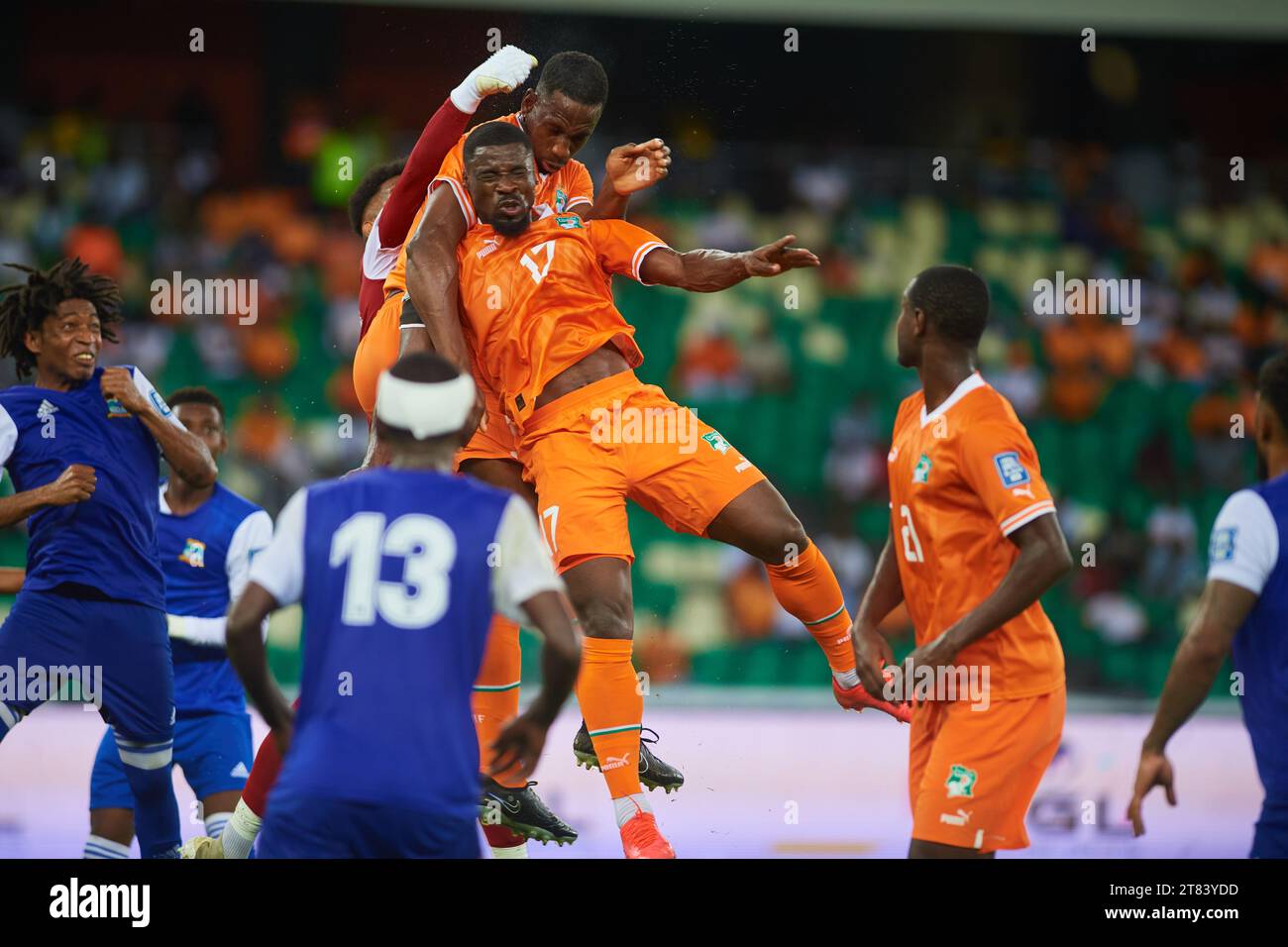 Aerial duel between the Ivorians Willy Boly and Serge Aurier with the ...