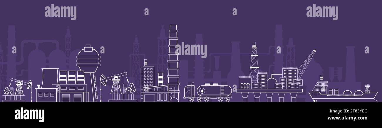Oil industry background. Gas refinery. Extraction rig. Gasoline tank ...
