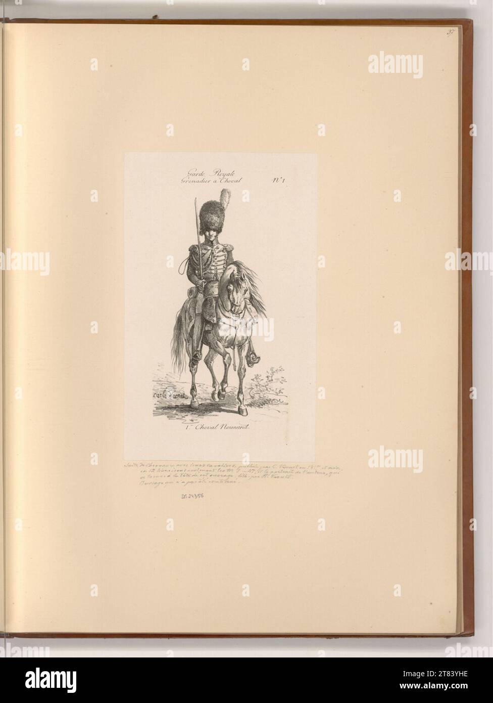 Carle Vernet Royal Guard, Grenadier on horseback, 1.Ar Norman horse. Lithography around 1817 ...