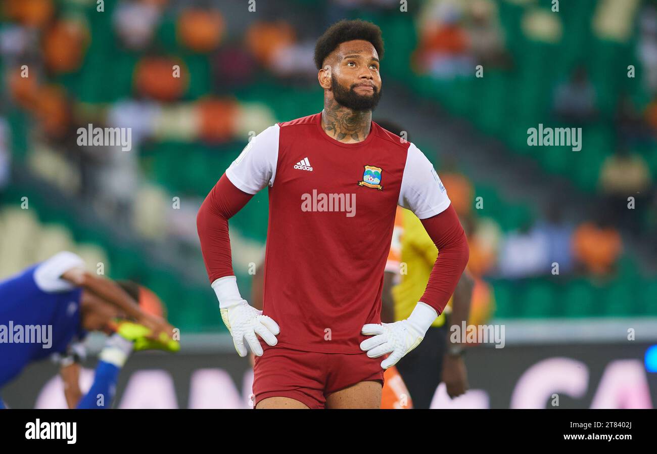 reaction of Seychellois goalkeeper Carlos Siméon after conceding a goal ...