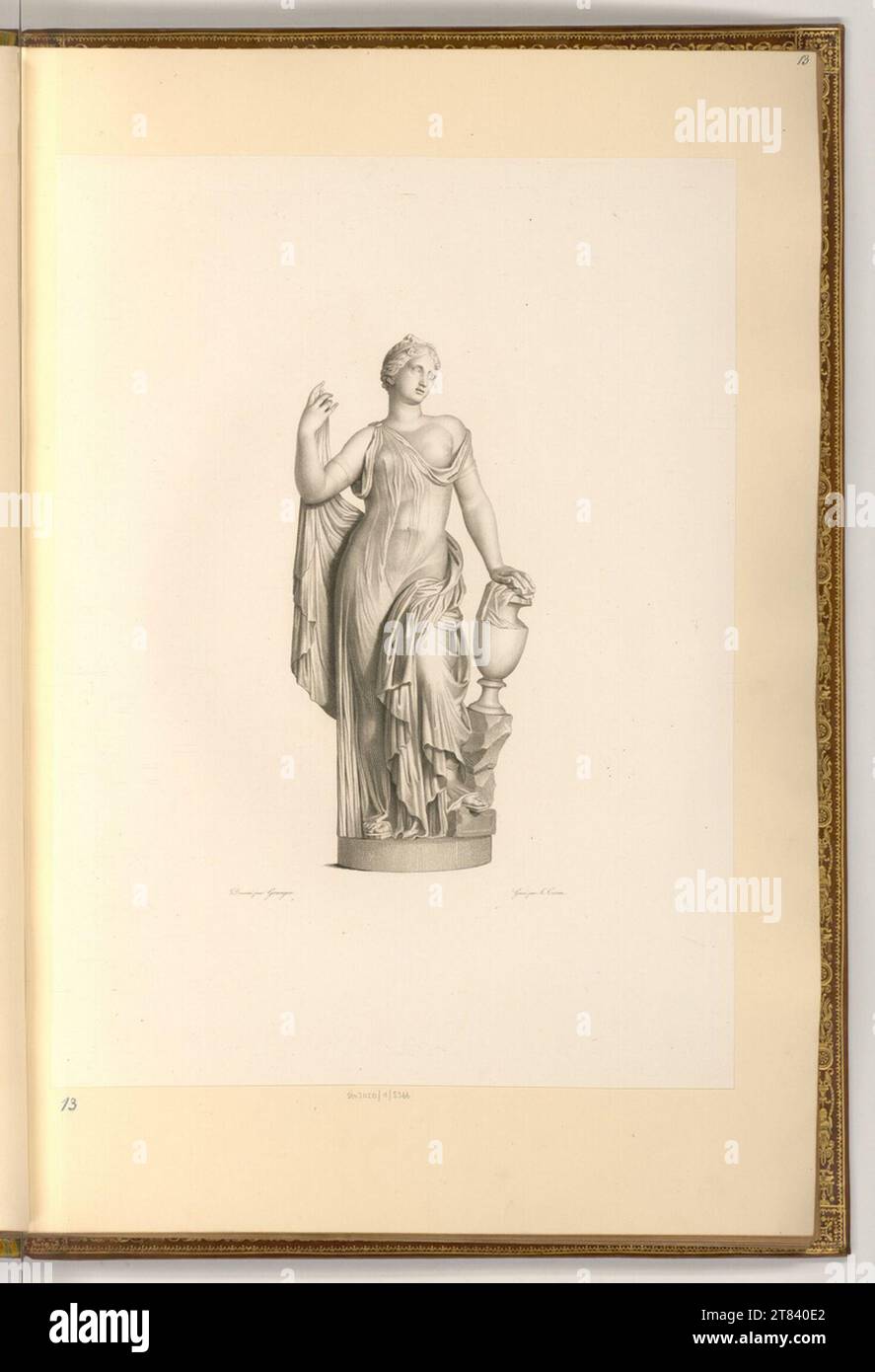 Adolphe Alexandre Joseph Caron (Engraver) Ancient female statue with amphora. Copper engraving ...