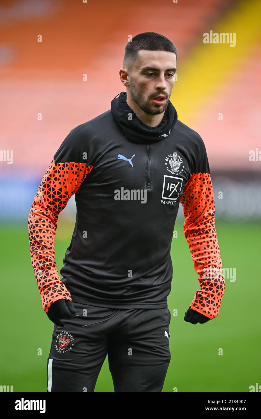 Owen Dale #7 of Blackpool during the pre-game warmup ahead of the Sky ...