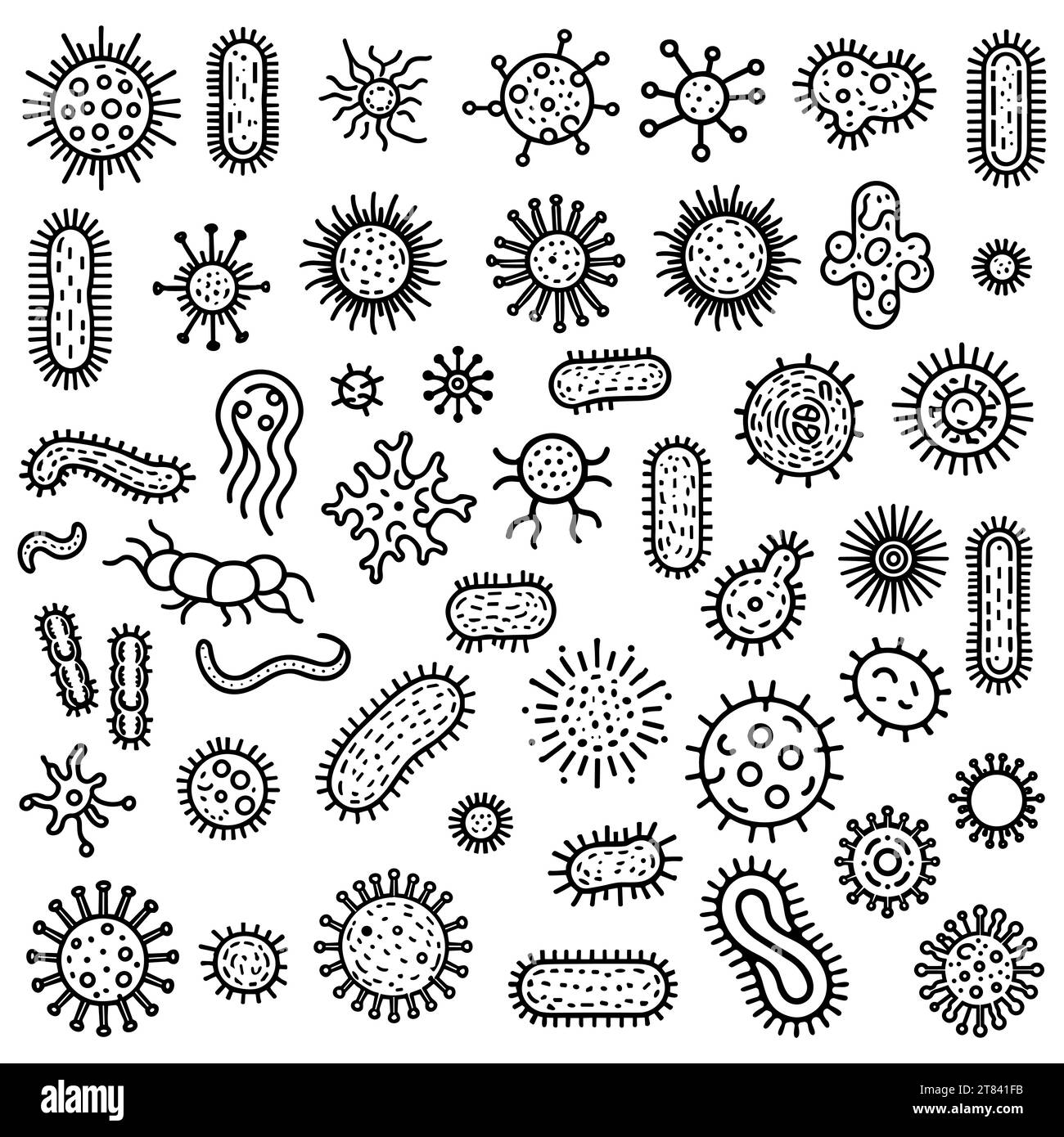 Virus icons set. Black symbols of virus particles with a spikes ...