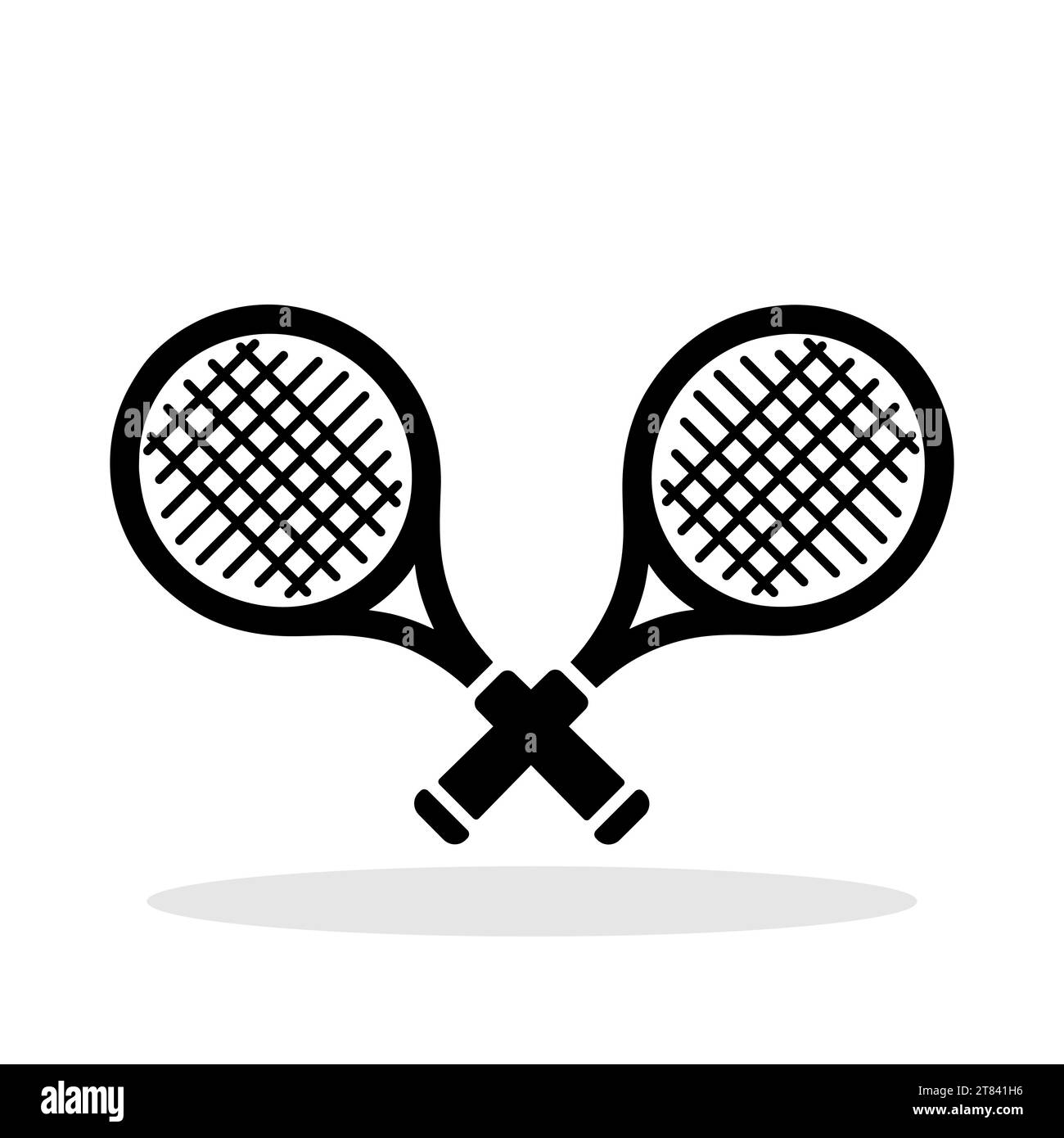 Tennis racket icon. Black silhouette of a crossed tennis rackets in ...