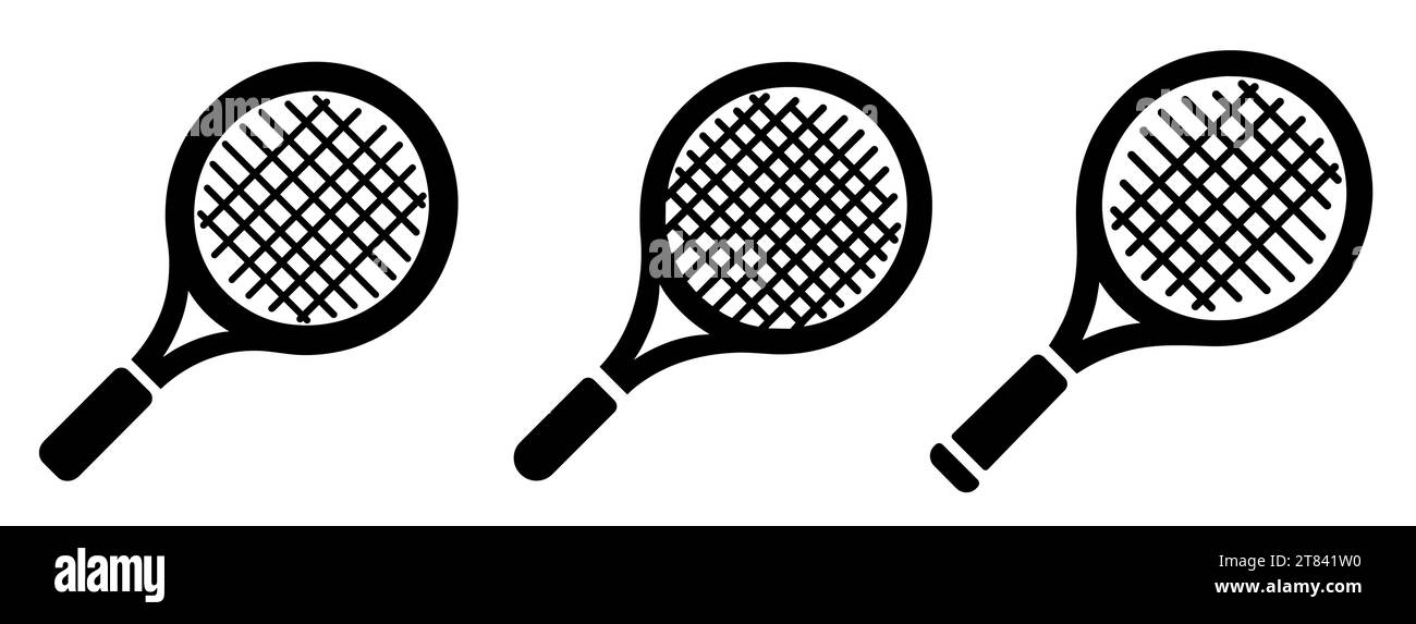 Tennis racket icons set. Black silhouette of a tennis racket in flat ...