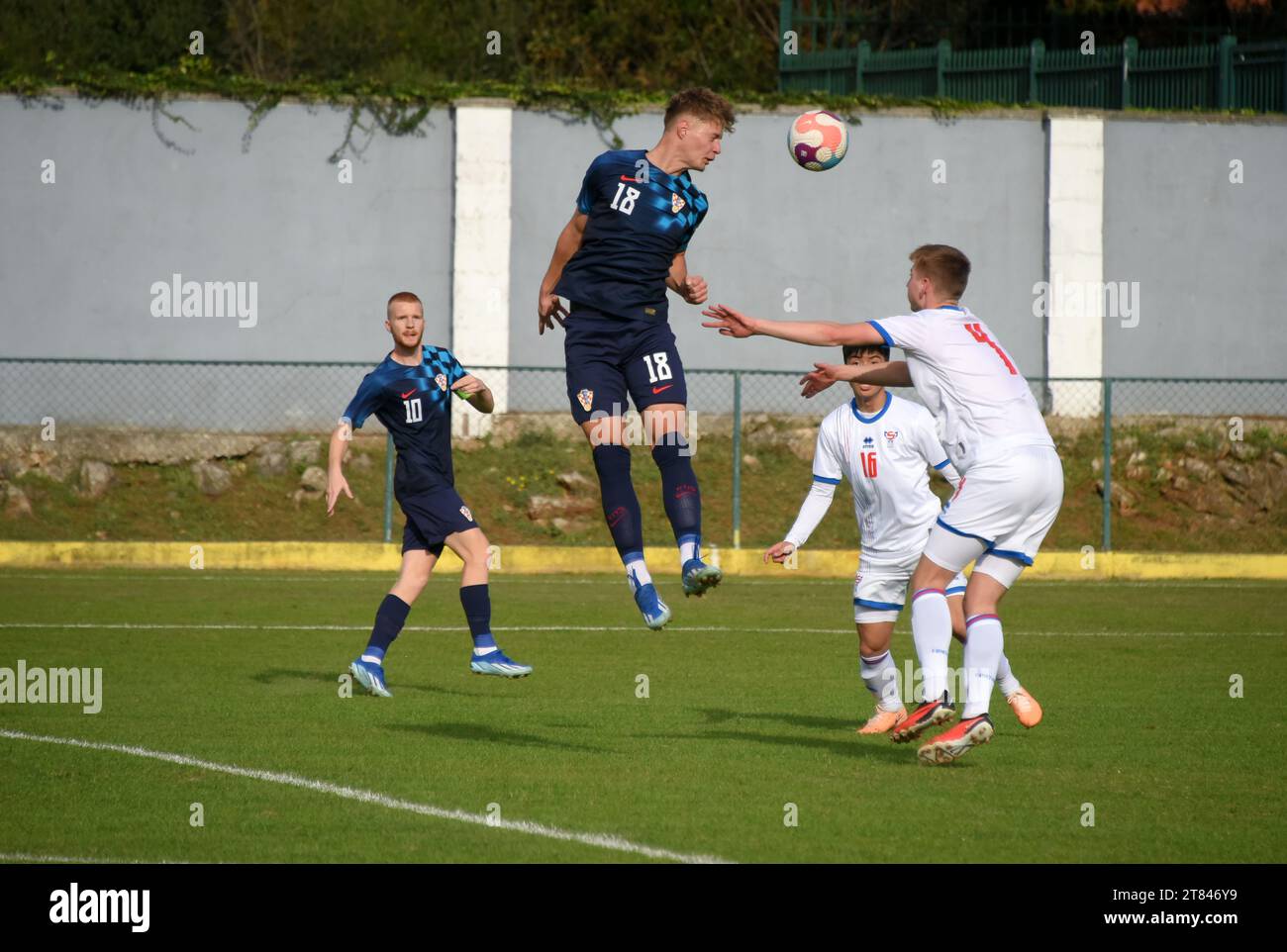Rovinj, Croatia. 18th Nov, 2023. Anton Matkovic of Croatia jump for a ...