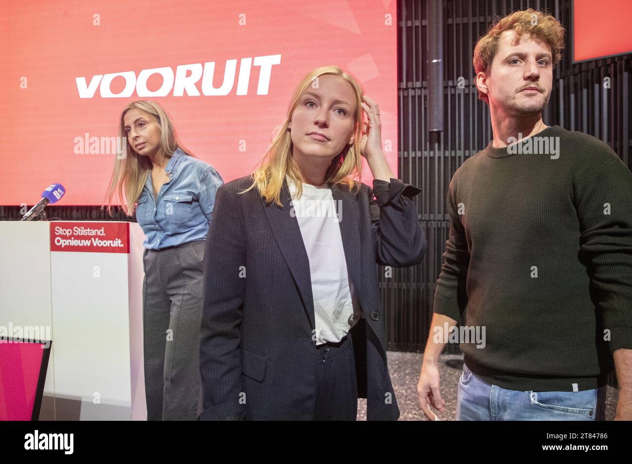 Brussels, Belgium. 18th Nov, 2023. Vooruit's vice-chairwoman Funda Oru and Vooruit's Melissa ...