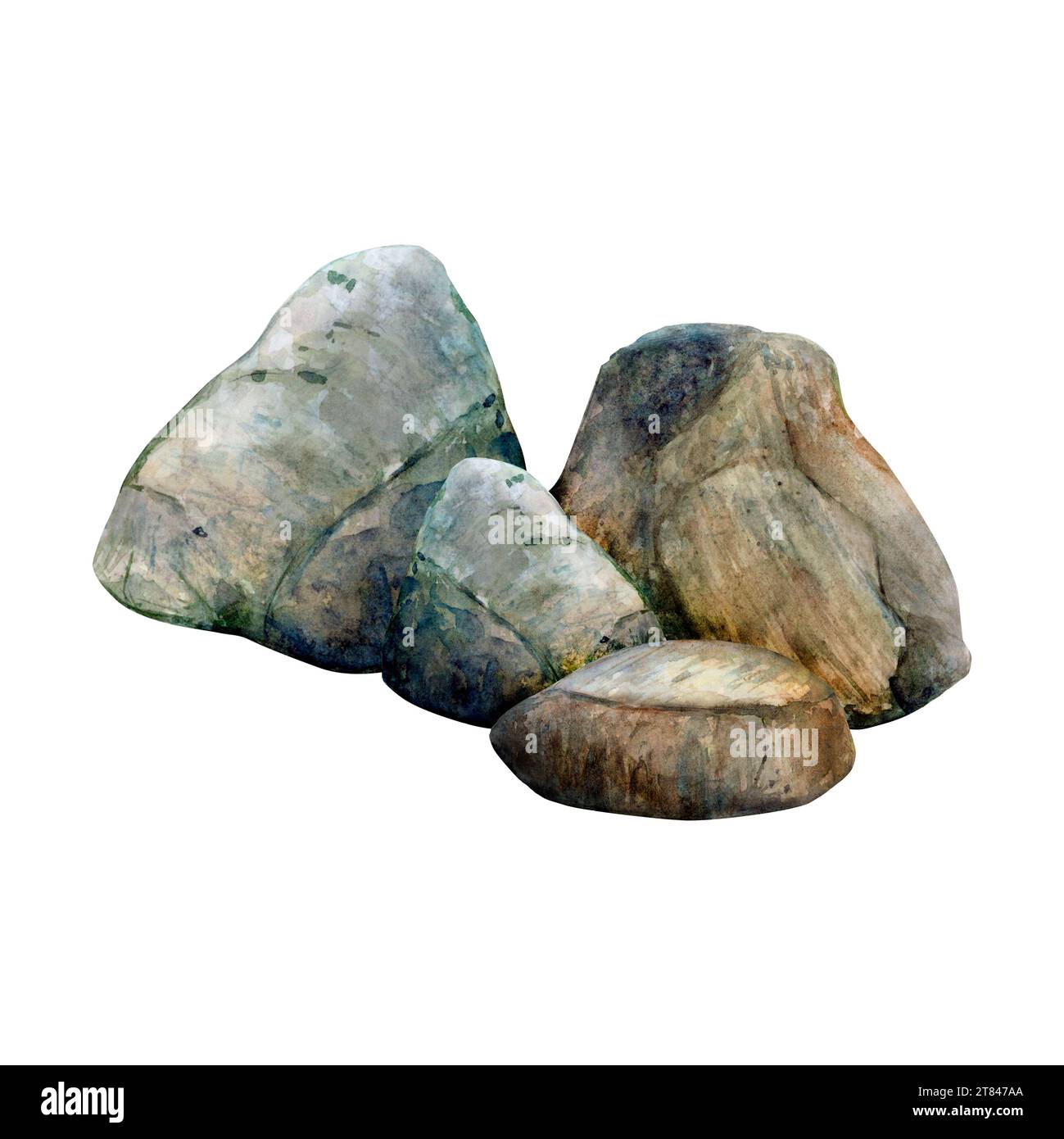 Stones grey smooth on sea bottom. Watercolor illustration of underwater ...