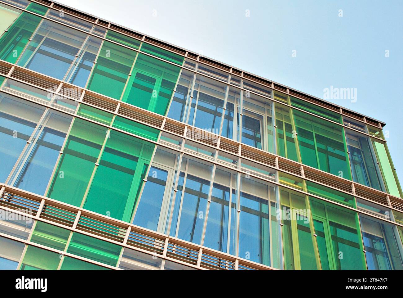 Abstract closeup of the glass-clad facade of a modern building covered ...