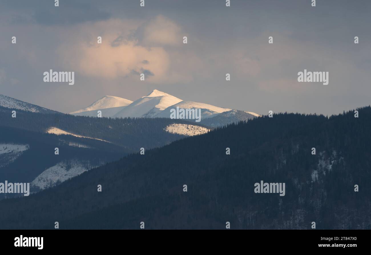 Early spring landscape in a very wild place near Arshytsya ridge in ...