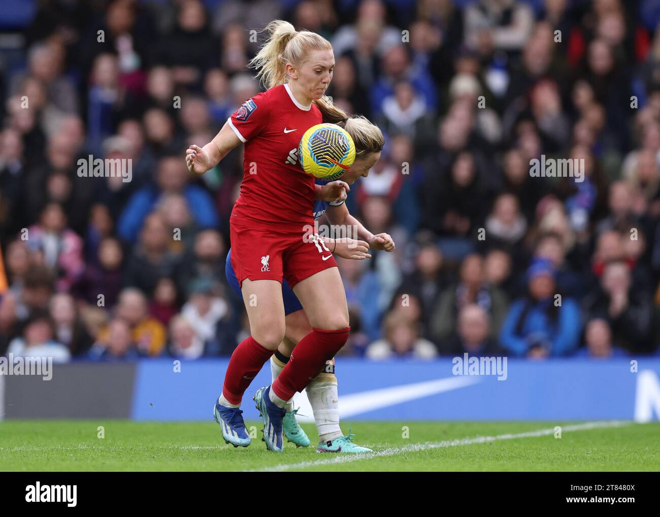 London, UK. 18th Nov, 2023. Ceri Holland of Liverpool tussles with Erin ...