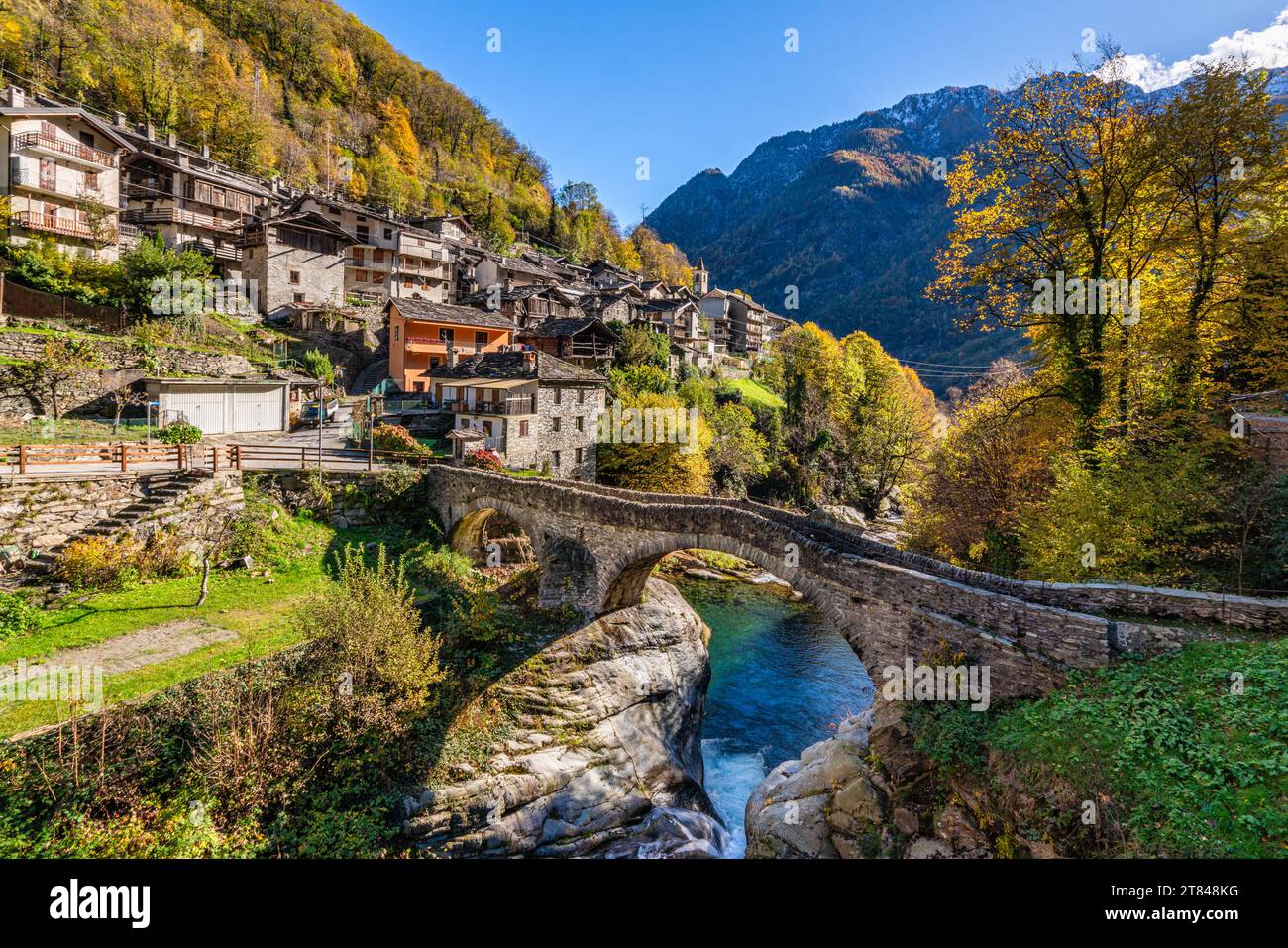 The beautiful village of Pontboset in the Champorcher Valley during ...