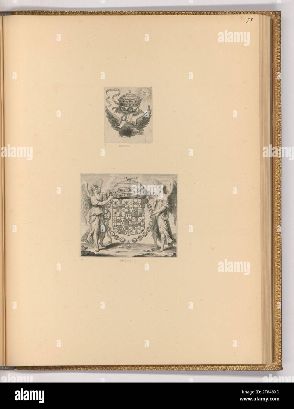 Robert Nanteuil (Engraver) Adler, putto and crown; Two angels with the ...